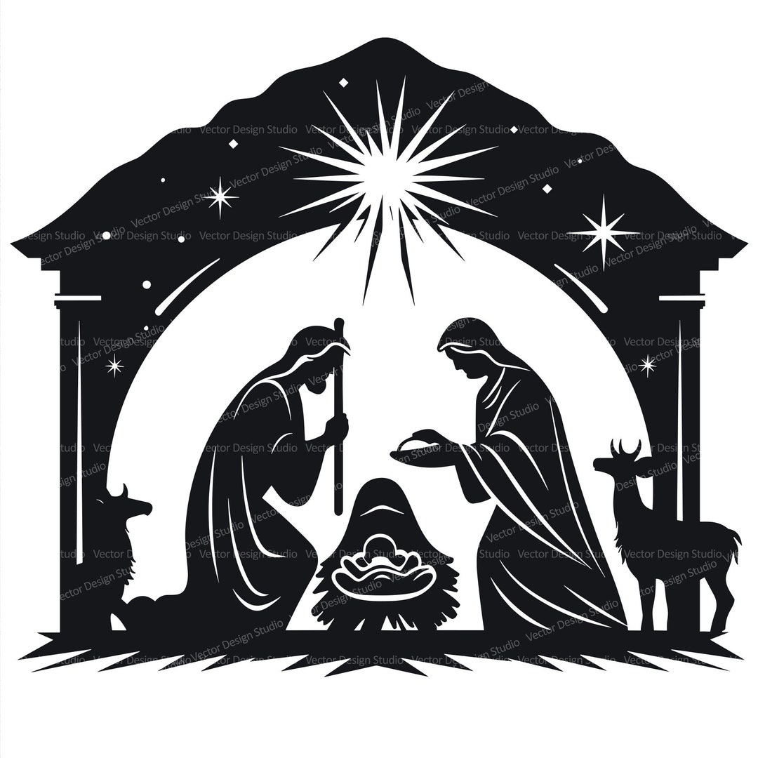 Nativity Scene Svg & PNG Files, Baby Jesus Clipart, Silhouette Vector ...