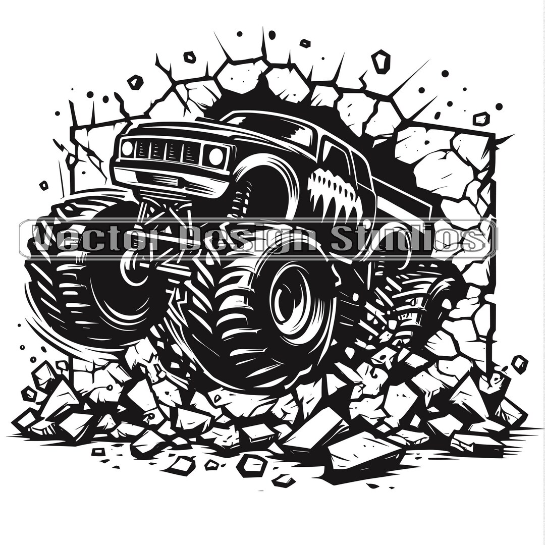 Monster Truck Breaking Wall Svg & PNG Files, Big Truck Vehicle ...