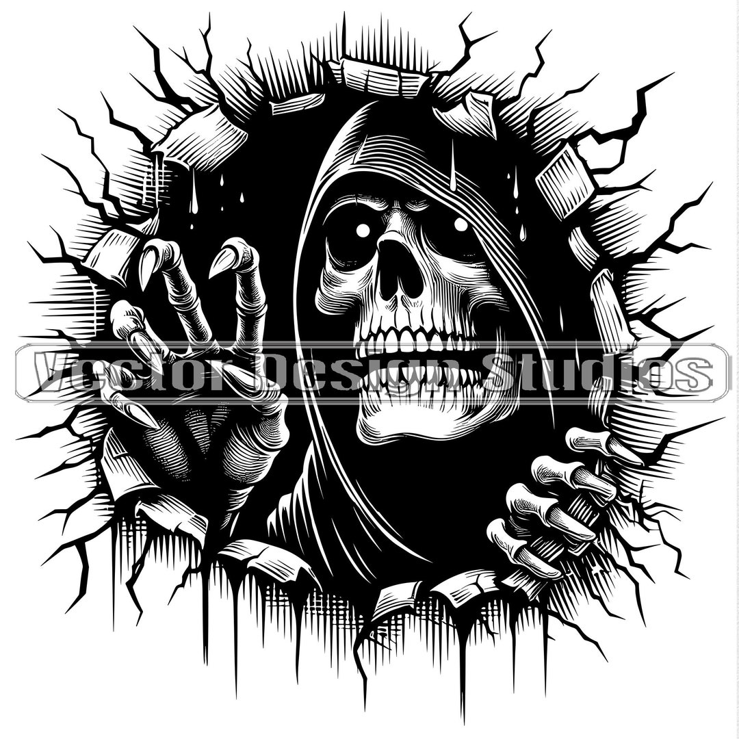 Death Svg & PNG Files, Skeleton Breaking Wall Clipart Silhouette Vector ...