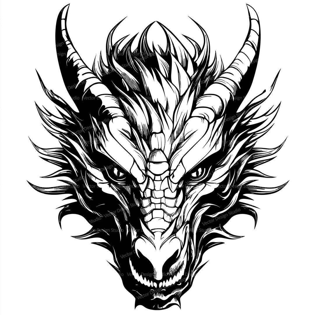 Dragon Head Svg & PNG Files, Dragon Tattoo Image Clipart, Silhouette ...