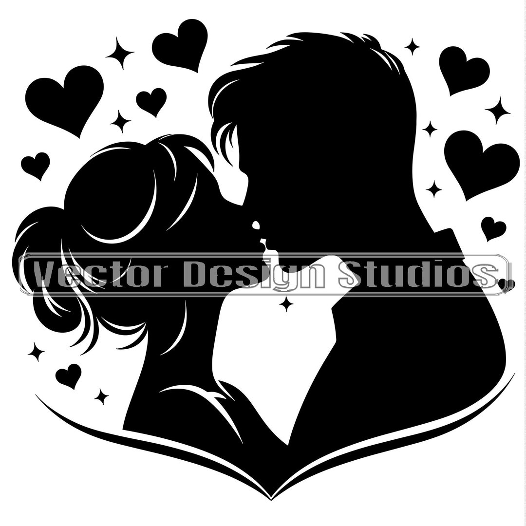 Man Woman Kissing Svg & PNG File, People Valentines Day Hearts Vector ...