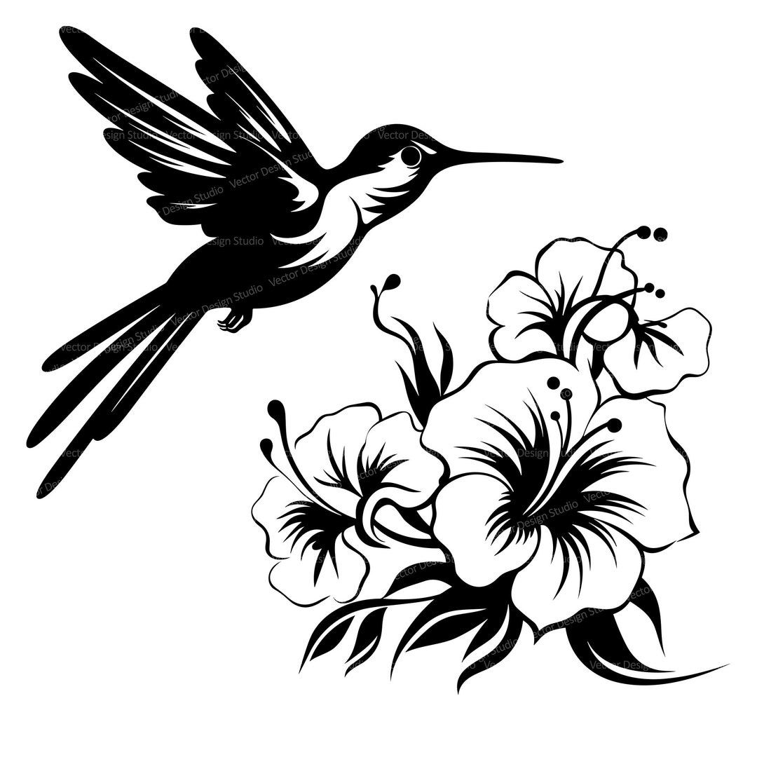 Hummingbird With Flowers Svg & PNG Files, Bird Silhouette Clipart ...