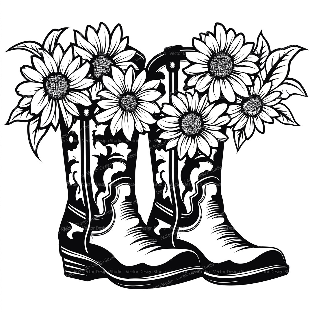 Cowgirl Boots With Sunflowers Svg & PNG Files, Western Clipart ...