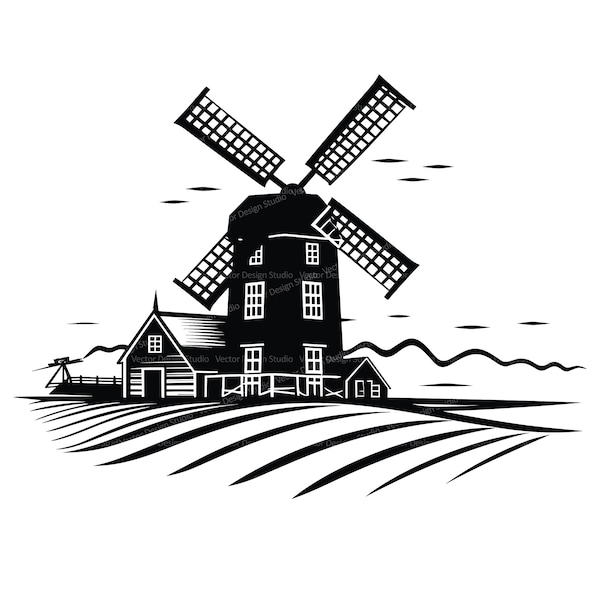 Windmill Silhouette - Etsy