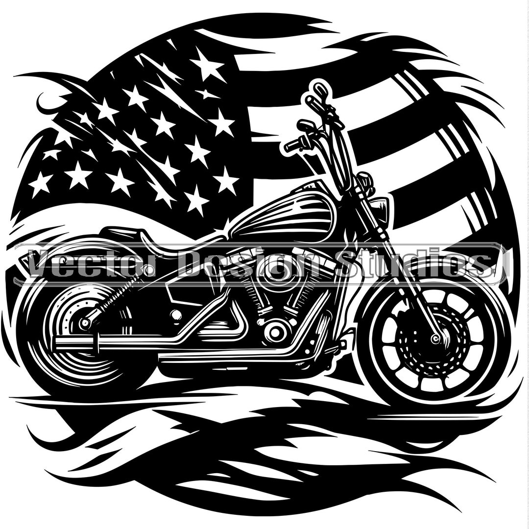 Motorcycle With Flag Svg & PNG Files, Bikers Clipart Silhouette Vector ...
