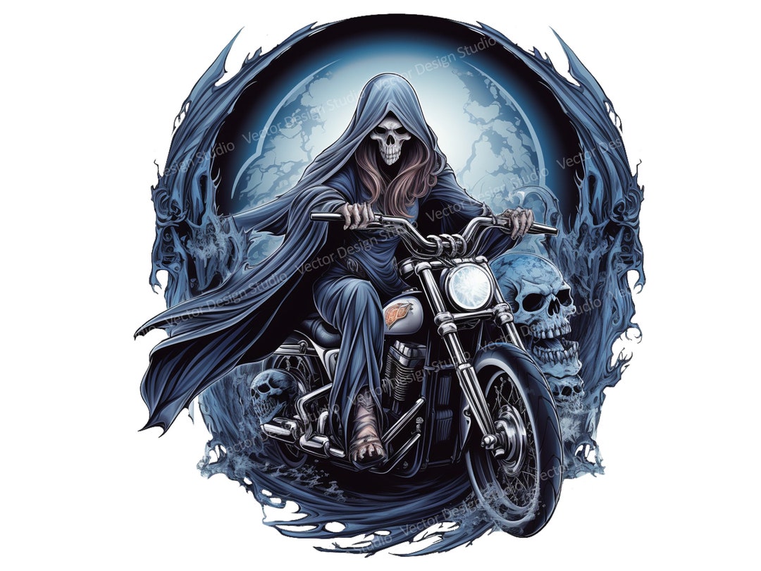Woman Skeleton Biker Png Graphic for Sublimation, Female Grim Reaper ...