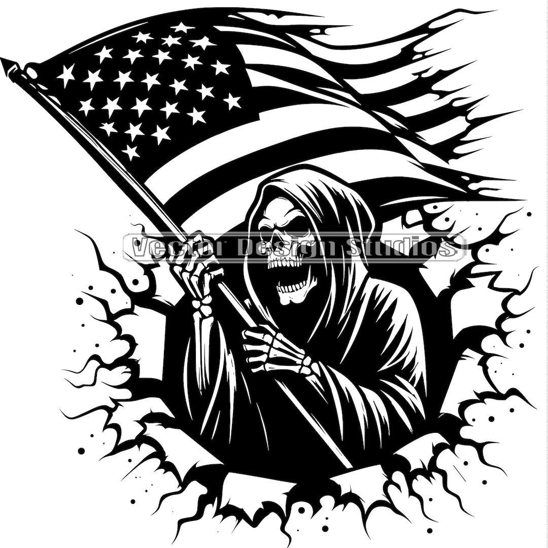Grim Reaper US Flag Svg & PNG Files, Death Breaking Wall Clipart ...