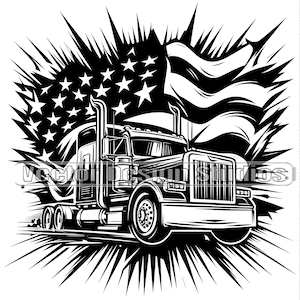 Semi Truck Flag Svg & PNG Files, Trucker Clipart Silhouette Vector ...