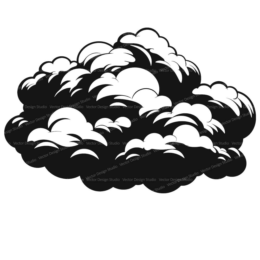 Smoke Cloud Svg & PNG Files, Storm Clouds Clipart Silhouette Vector ...
