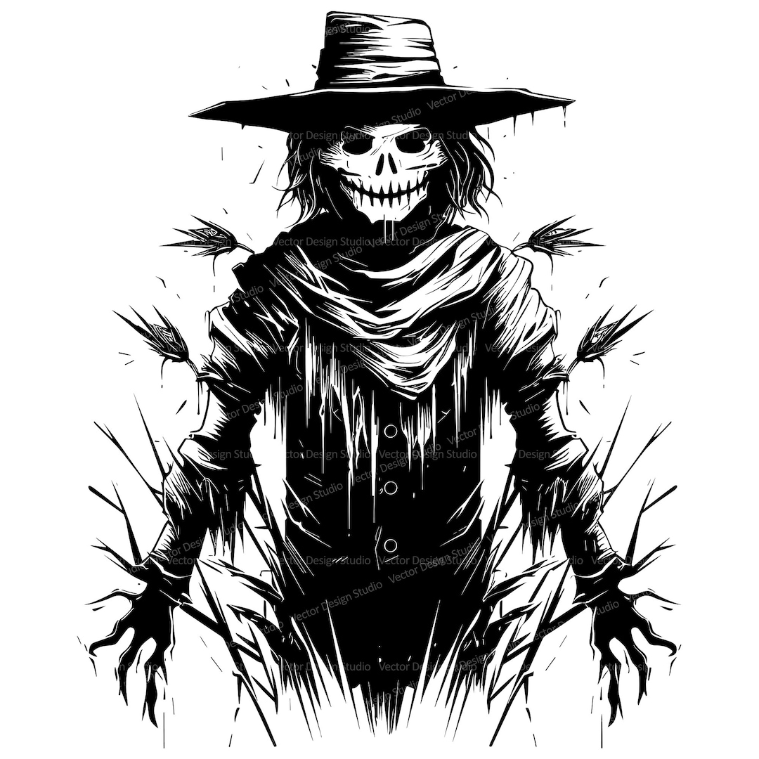 Scary Scarecrow Svg & PNG Files, Spooky Halloween Scarecrow Clipart Silhouette Vector Image, SVG ...