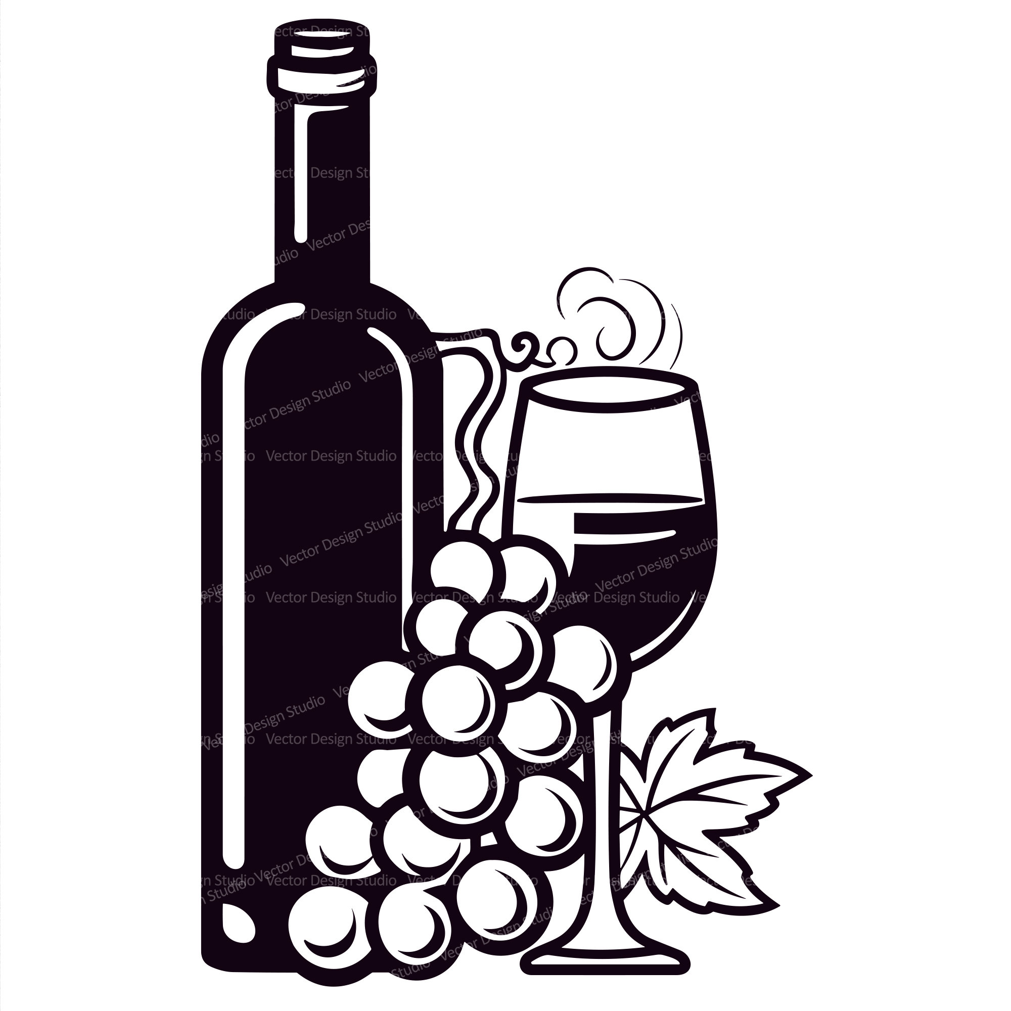 Wine With Grapes Svg & PNG Files, Wineglass Clipart, Silhouette Vector ...