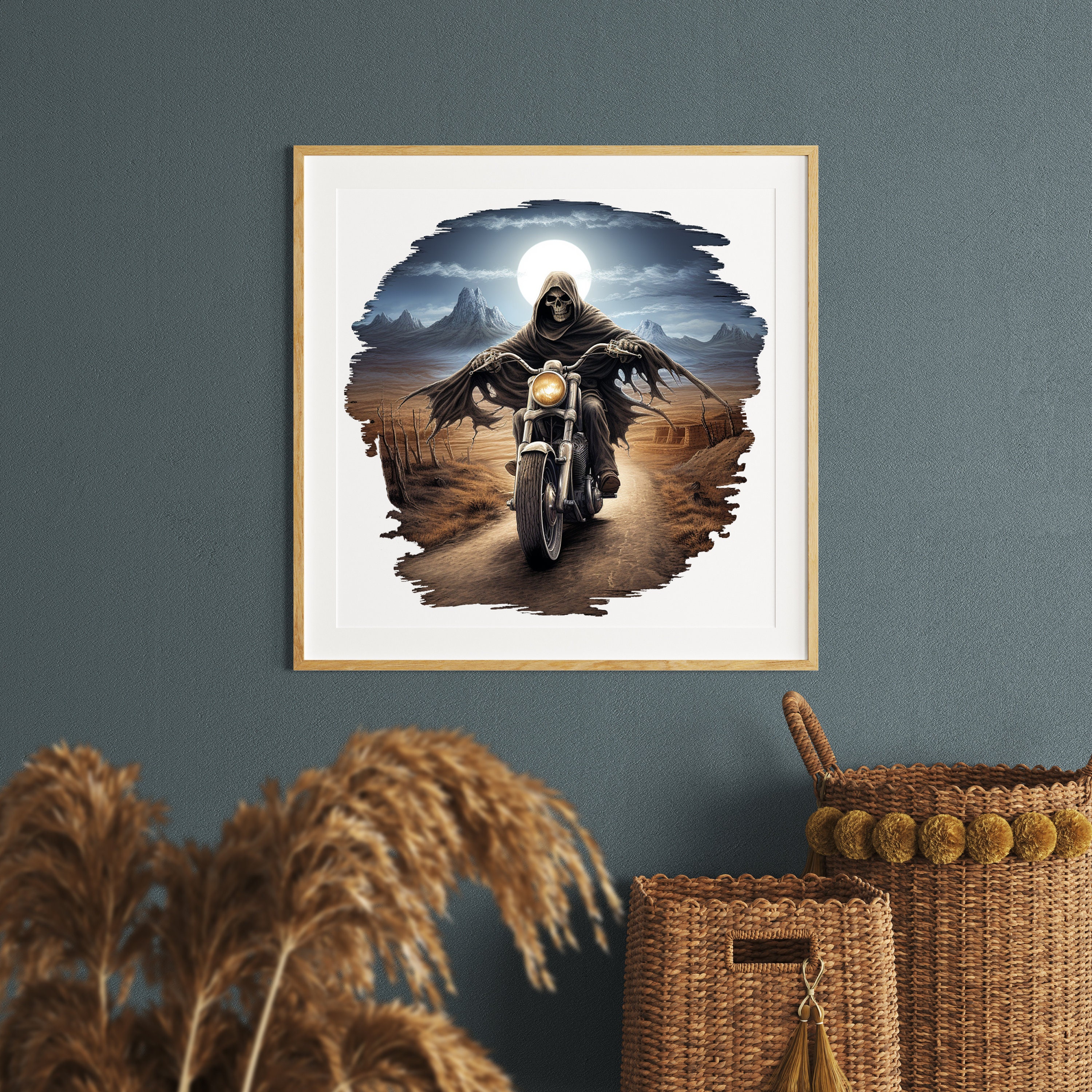 Skeleton Biker Png Graphic for Sublimation, Grim Reaper Riding ...