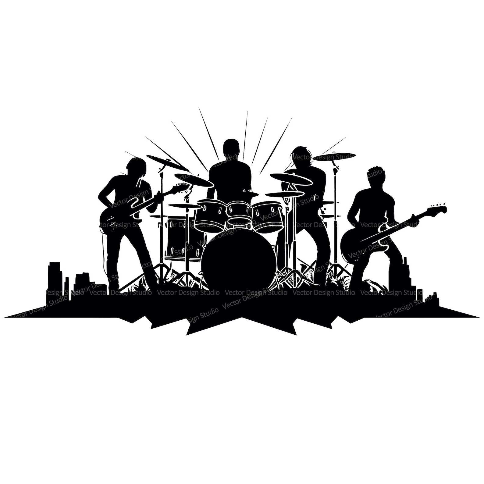 Rock Band Silhouette Svg & PNG File Graphic, Music Vector Clipart, Band ...