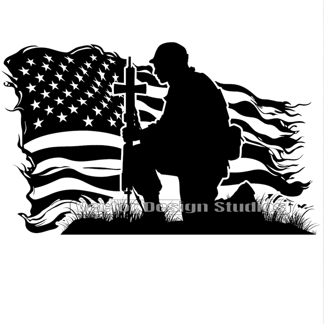 Kneeling Soldier American Flag Svg & PNG Files, Patriotic Clipart ...