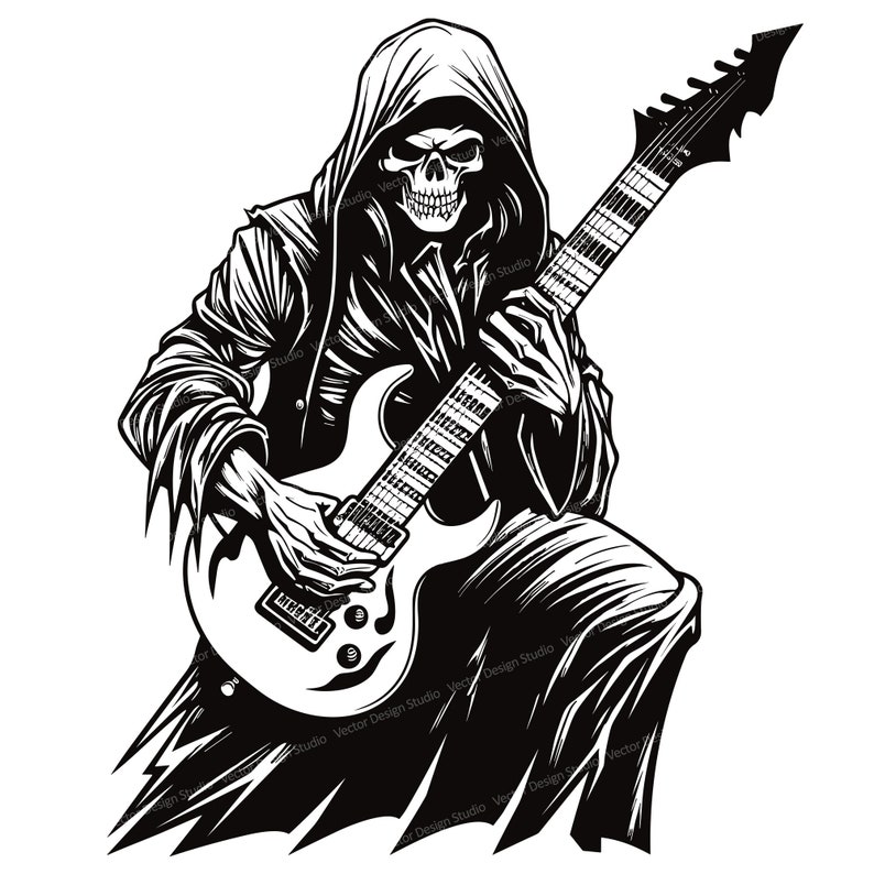Grim Reaper Playing Electric Guitar Svg & PNG Files, Music Vector Image ...