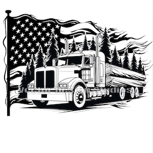 US Logging Truck With American Flag Svg & PNG File Graphic, Logger Rig ...