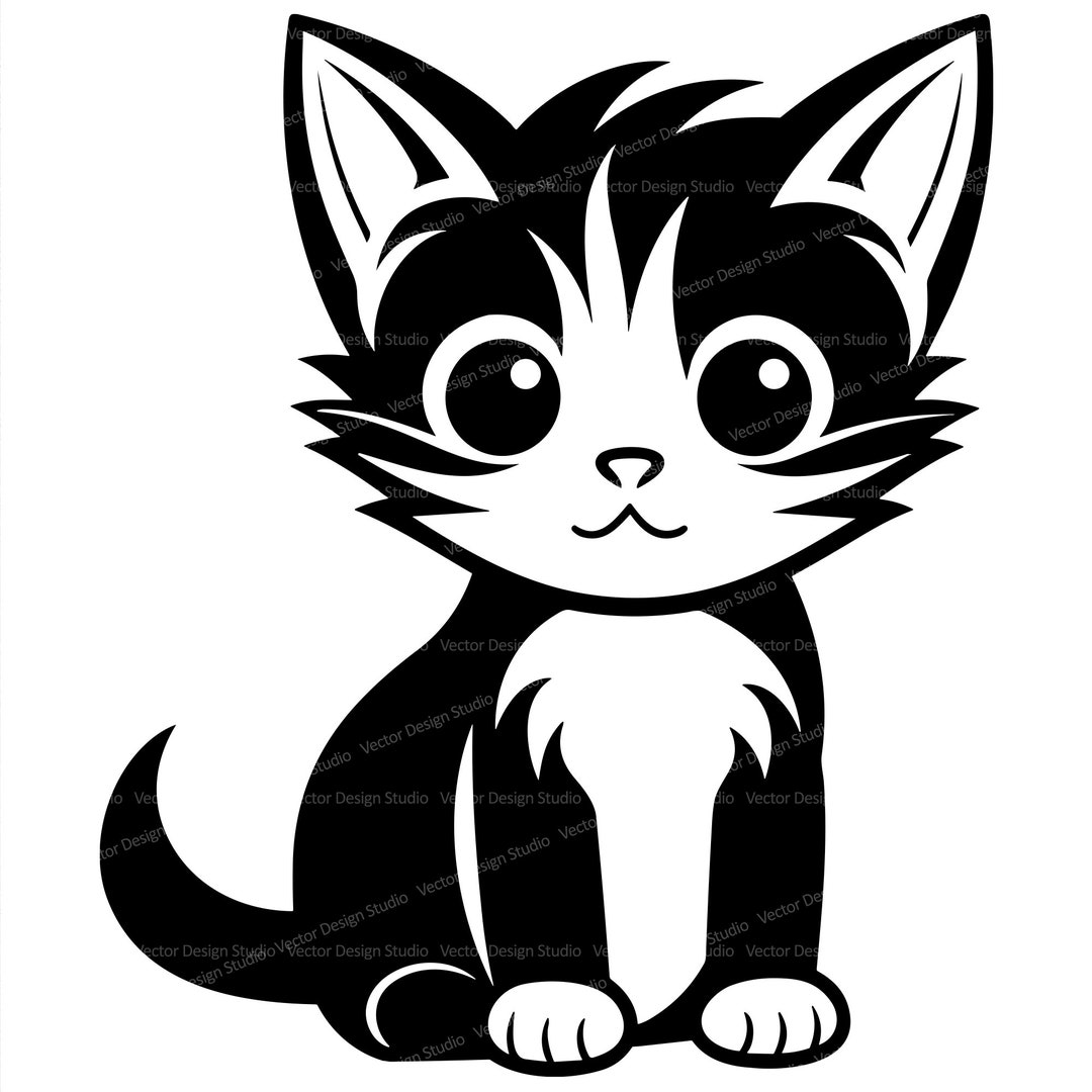 Kitten Svg & PNG Files, Cat Clipart Silhouette Vector Image, Cute ...