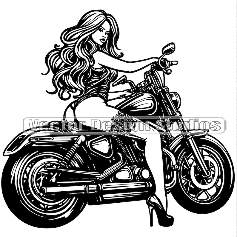 Biker Chick Svg & PNG Files, Girl Motorcycle Clipart Silhouette Vector ...