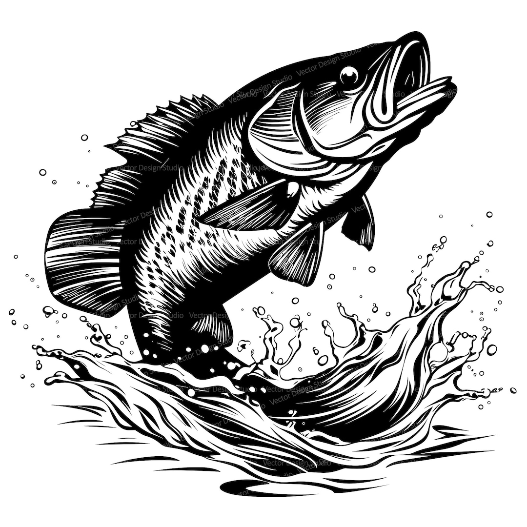 Bass Fishing Svg & PNG Files, Bass Fish Clipart Silhouette Vector Image ...