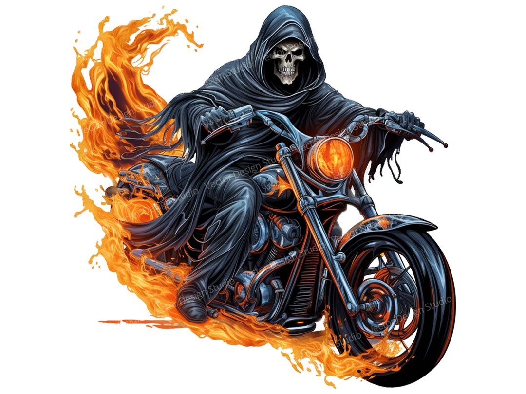 Grim Reaper Biker Png for Sublimation, Skeleton Riding Motorcycle ...