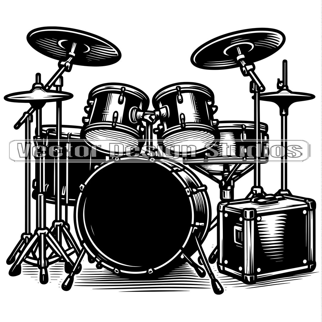 Drums Svg & PNG Files, Drum Set Clipart Silhouette, Drummer Vector ...