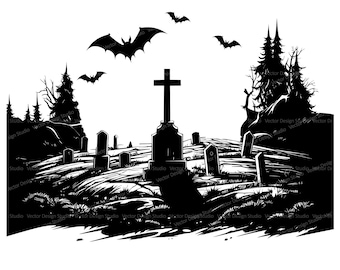 Graveyard Black And White Clipart