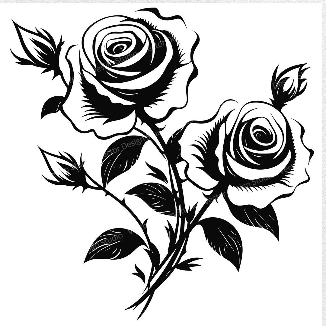 Roses SVG File - Floral Vector Images, Flowers Silhouette, Rose Flower ...