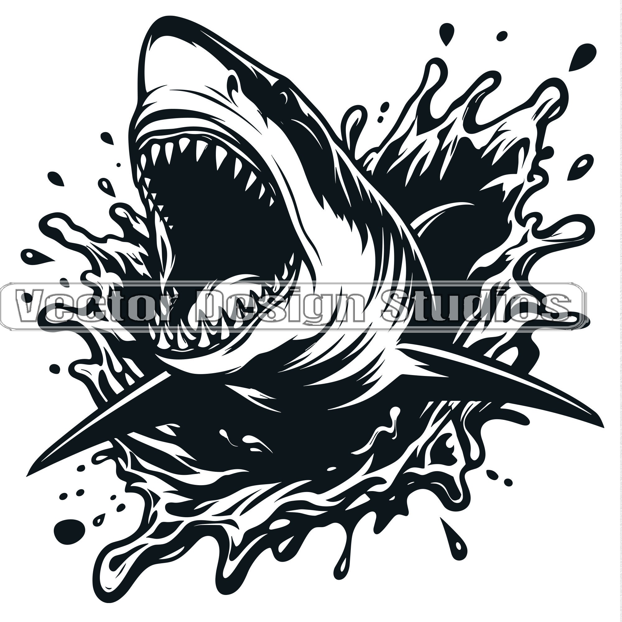 White Shark Silhouette SVG, Ocean Splash PNG (digital Download - Etsy UK