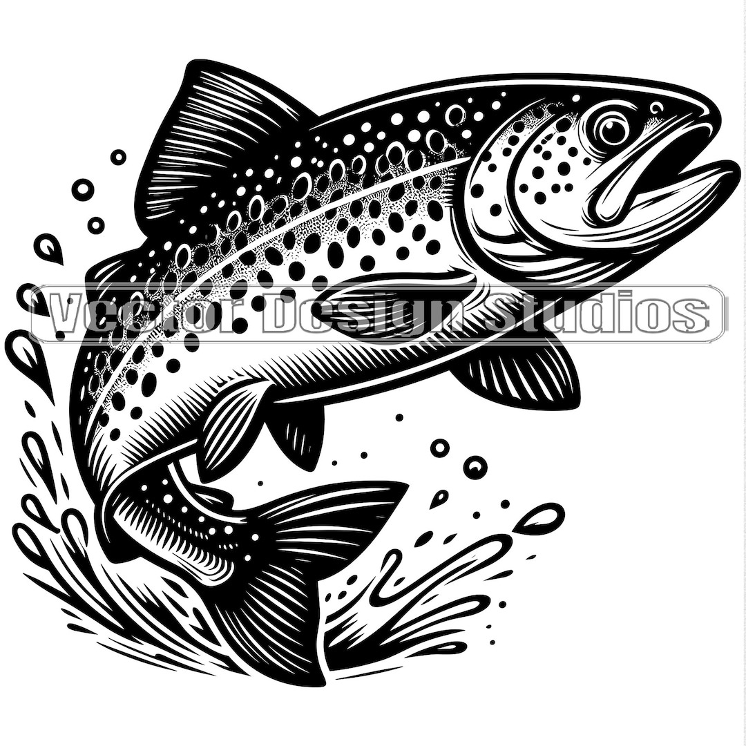 Trout Fish Svg & PNG Files, Jumping Trout Fishing Clipart Silhouette ...