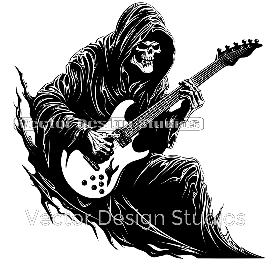 Grim Reaper Playing Electric Guitar Svg & PNG Files, Music Vector Image ...