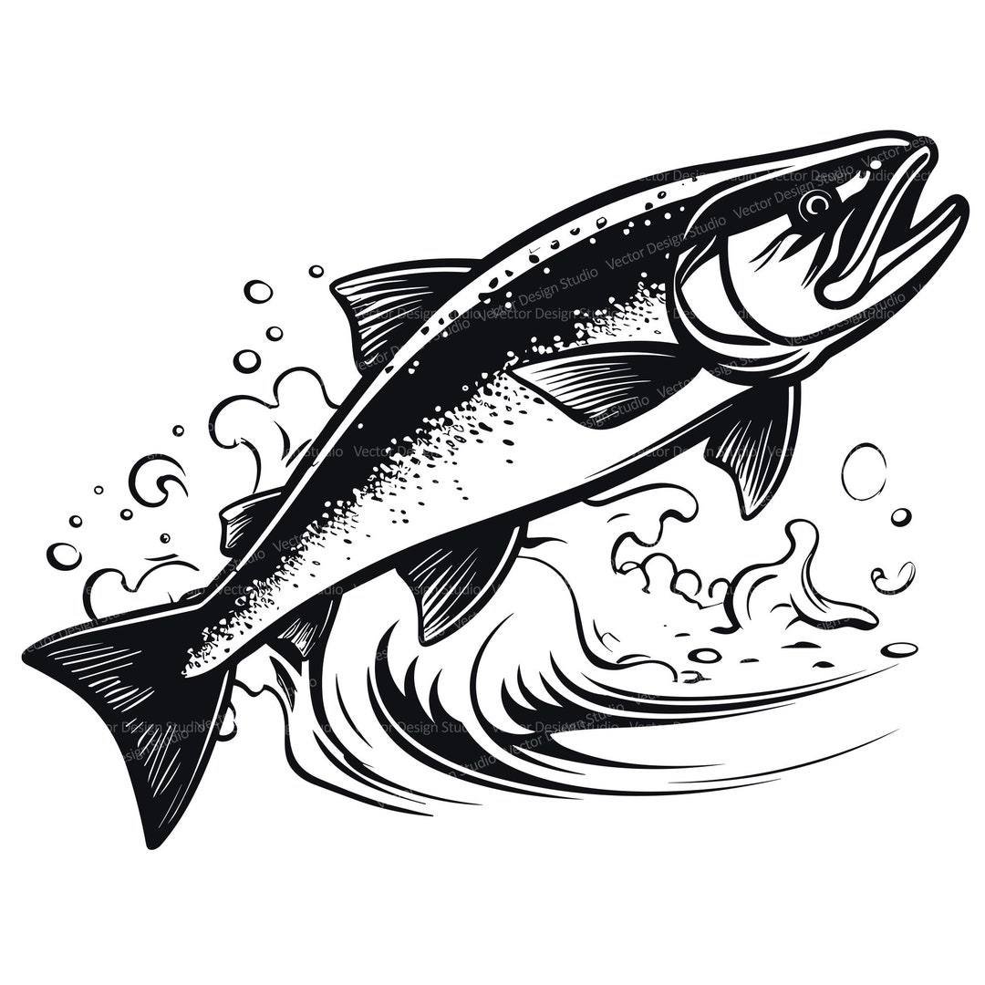 Salmon Fishing Svg & PNG Files, Salmon Fish Clipart Silhouette Vector ...