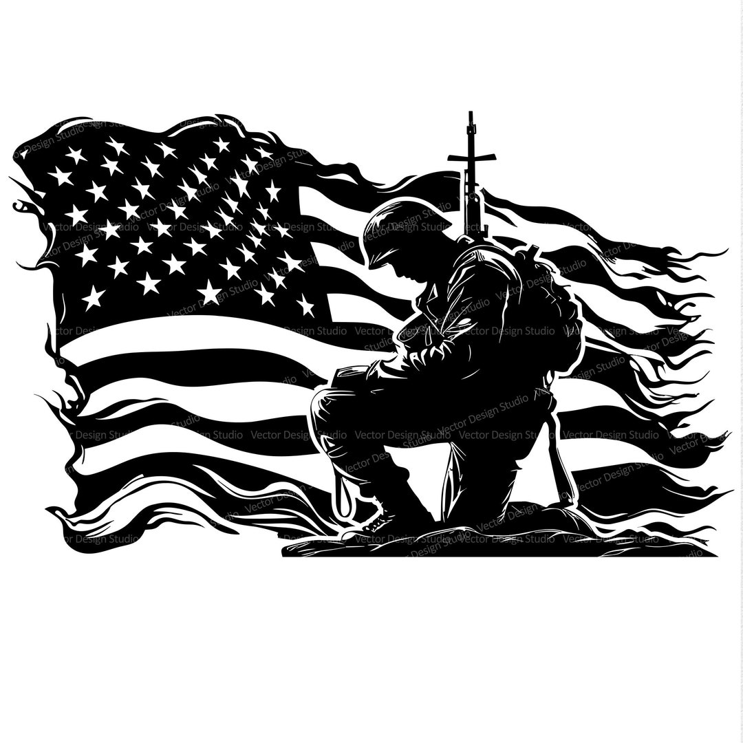 Kneeling Soldier American Flag Svg & PNG Files, Patriotic Clipart ...