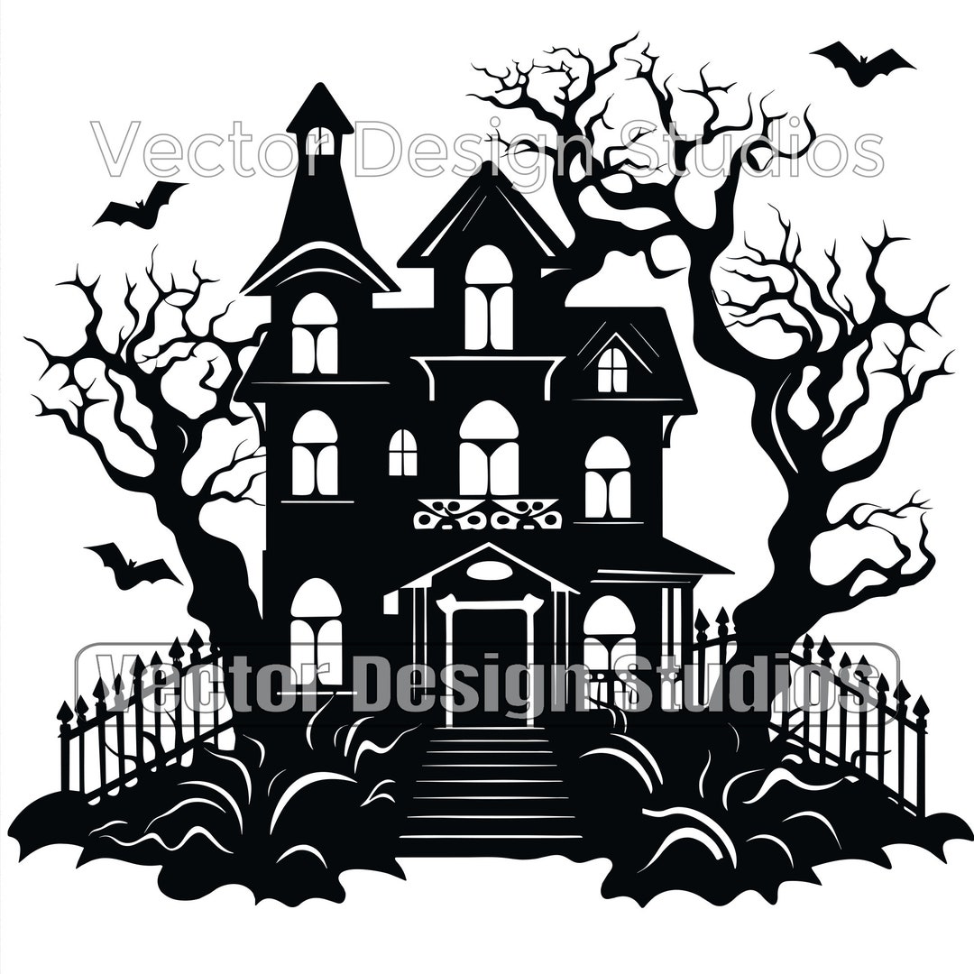 Haunted House Svg File Graphic, Haunted House Png Scene Silhouette ...