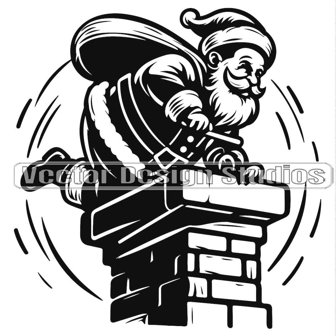 Santa With Chimney Christmas Svg & PNG Files, Xmas Santa Claus Clipart ...