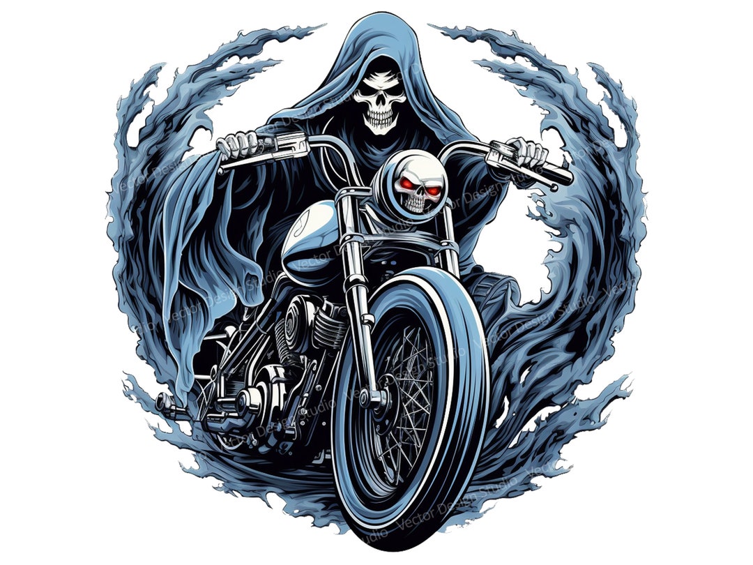 Grim Reaper Biker Png for Sublimation, Skeleton Riding Motorcycle ...