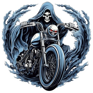 Grim Reaper Biker Png for Sublimation, Skeleton Riding Motorcycle ...
