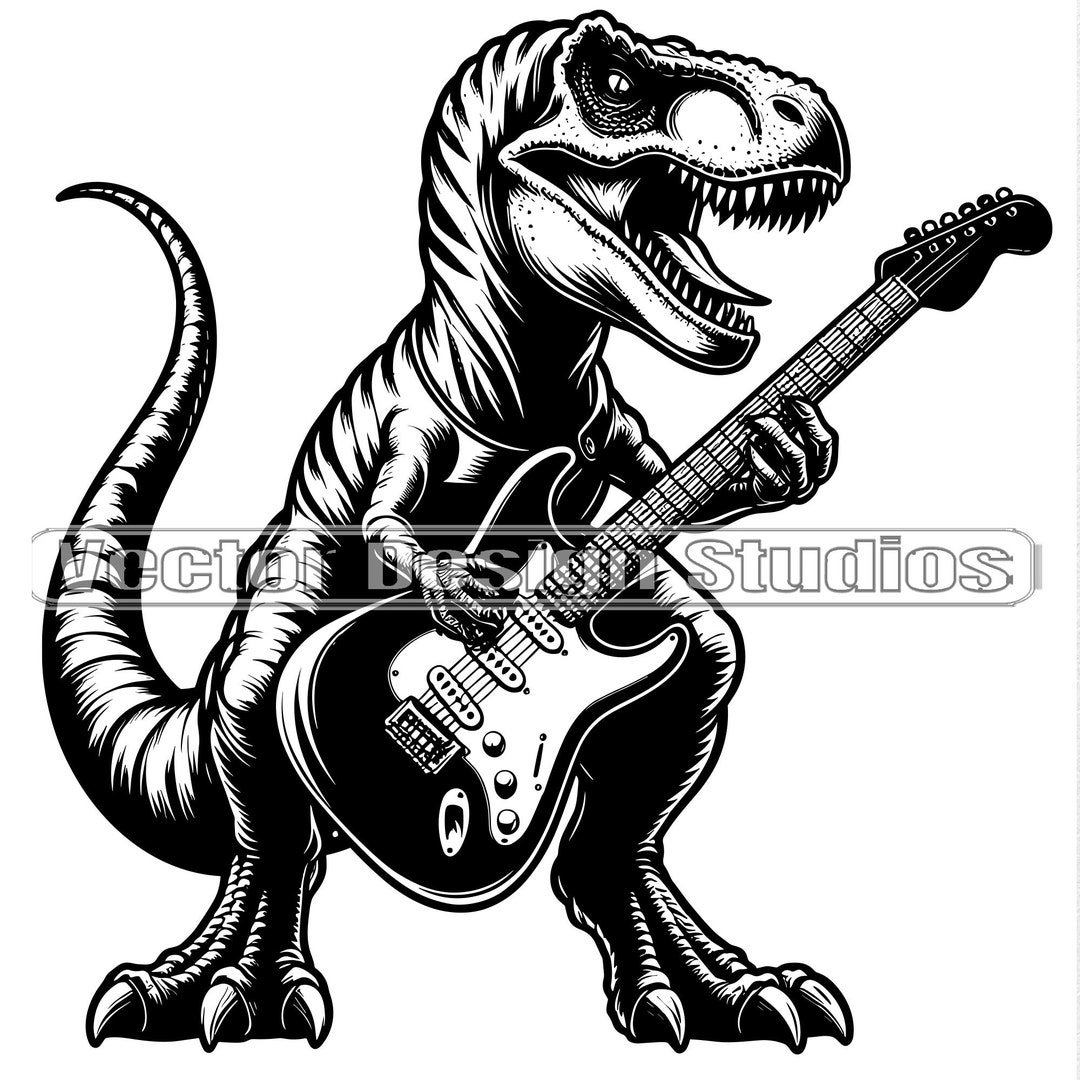T Rex Guitar Svg & PNG Files, Tyrannosaurus Rex Clipart Silhouette ...