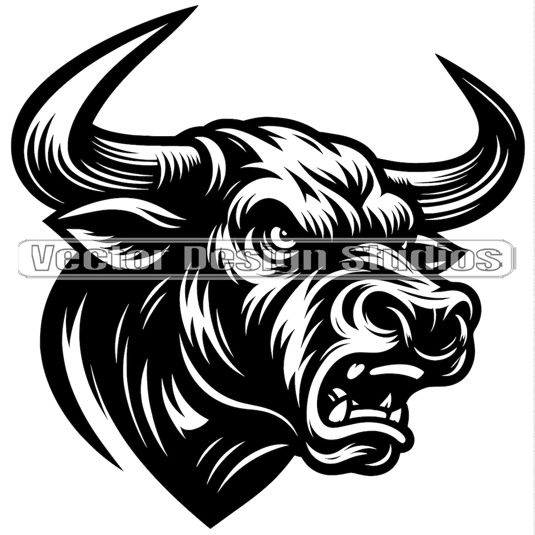 Bull Head Svg, Angry Bull PNG Files, Western Clipart Silhouette, Wild ...