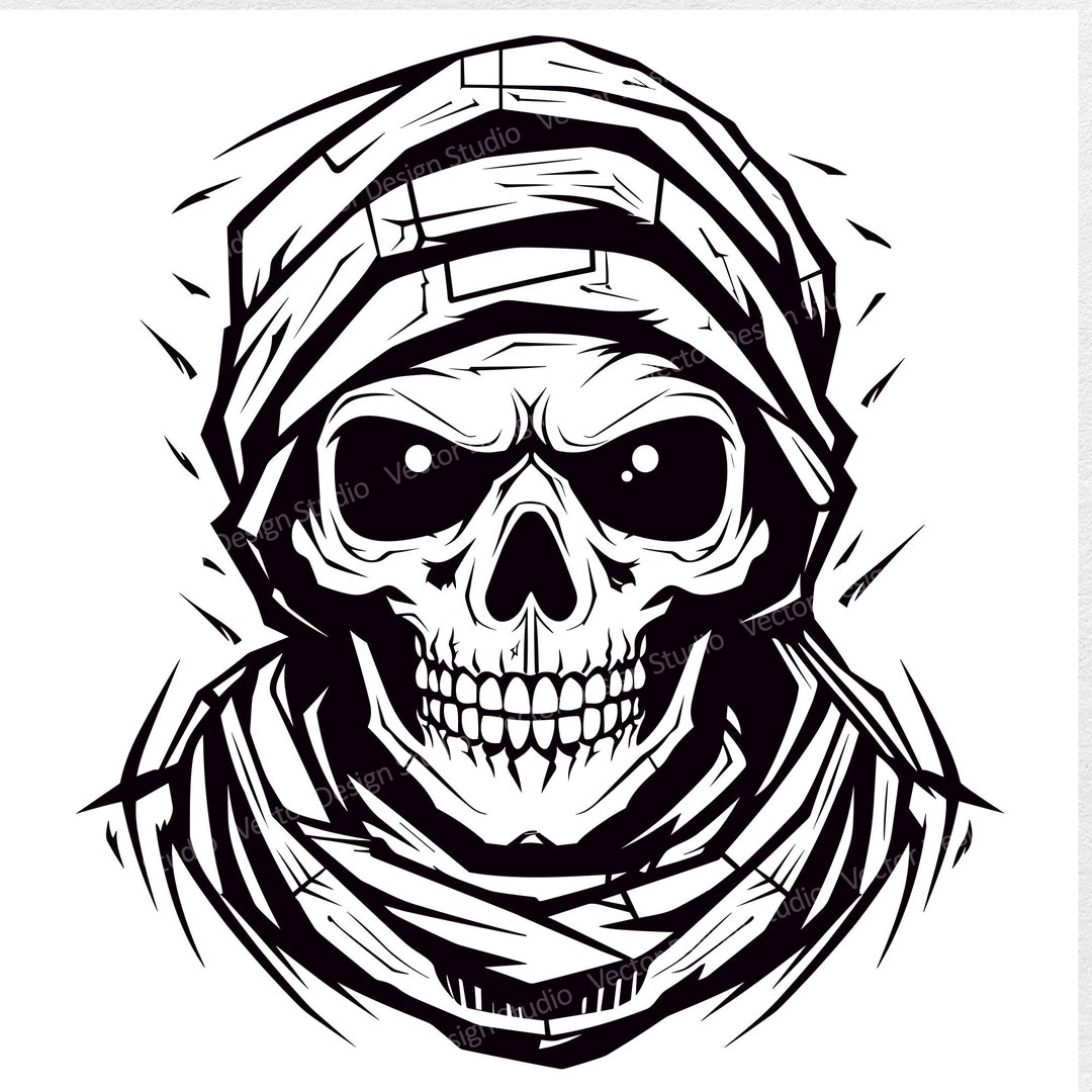 Mummy Skull Svg File Graphic, Silhouette Vector Image Clip Art, Scary ...