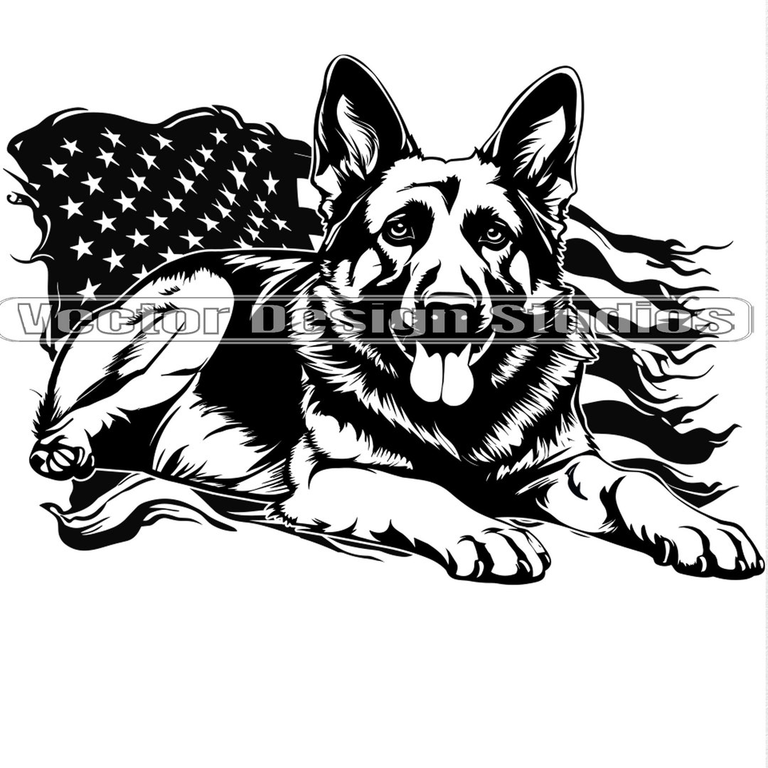 German Shepherd American Flag Svg & PNG File Graphic, Police Dog Vector ...