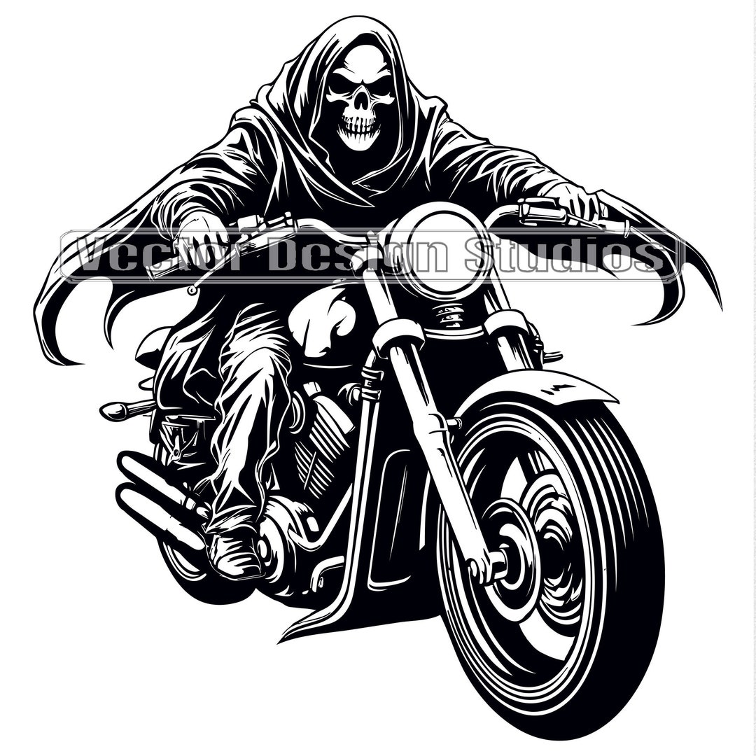 Grim Reaper Riding Motorcycle Svg & PNG Files, Skeleton Skull Biker ...