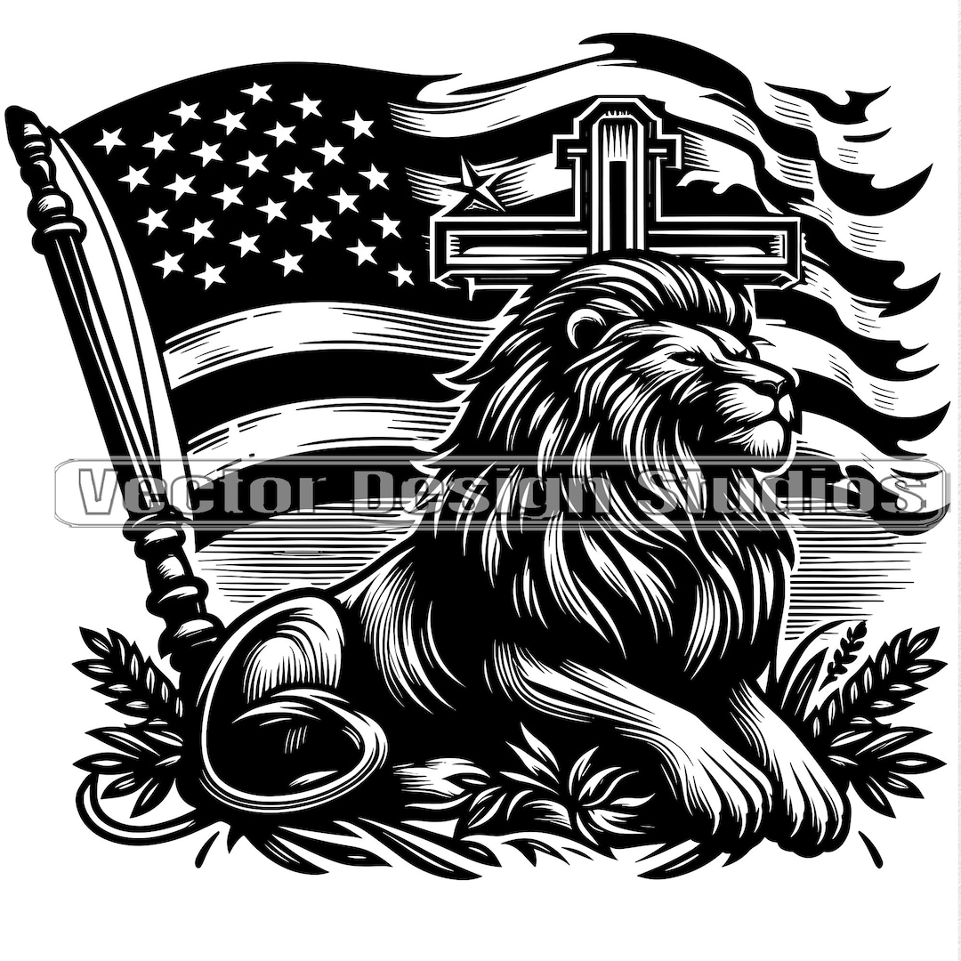 Lion Cross With USA Flag Svg & PNG File, Jesus God Clipart Silhouette ...