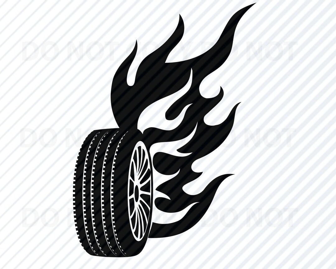 Car Tire SVG Files - Vector Images Silhouette- Flaming Tire Clipart ...