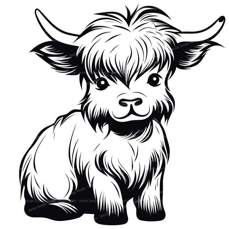 Cute Baby Highland Cow Svg & PNG Files, Baby Animals Clipart Silhouette ...