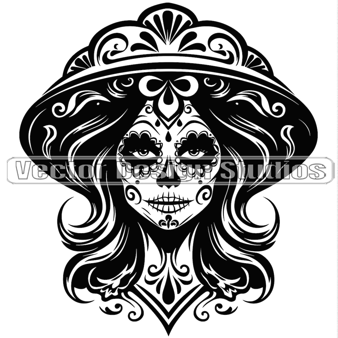 La Catrina Svg & PNG Files, Day of the Dead Clipart Silhouette Vector ...