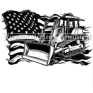 Bulldozer American Flag Svg & PNG Files, Construction Vehicle Clipart ...