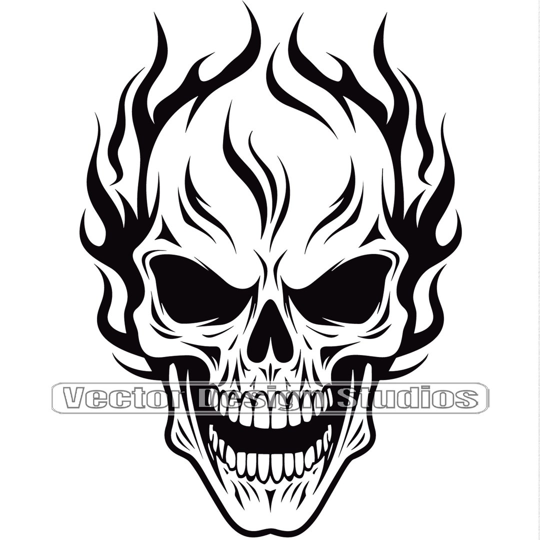 Flaming Skull SVG, Png - Skull With Flames Vector Images, Silhouette SVG Files, Clipart ...