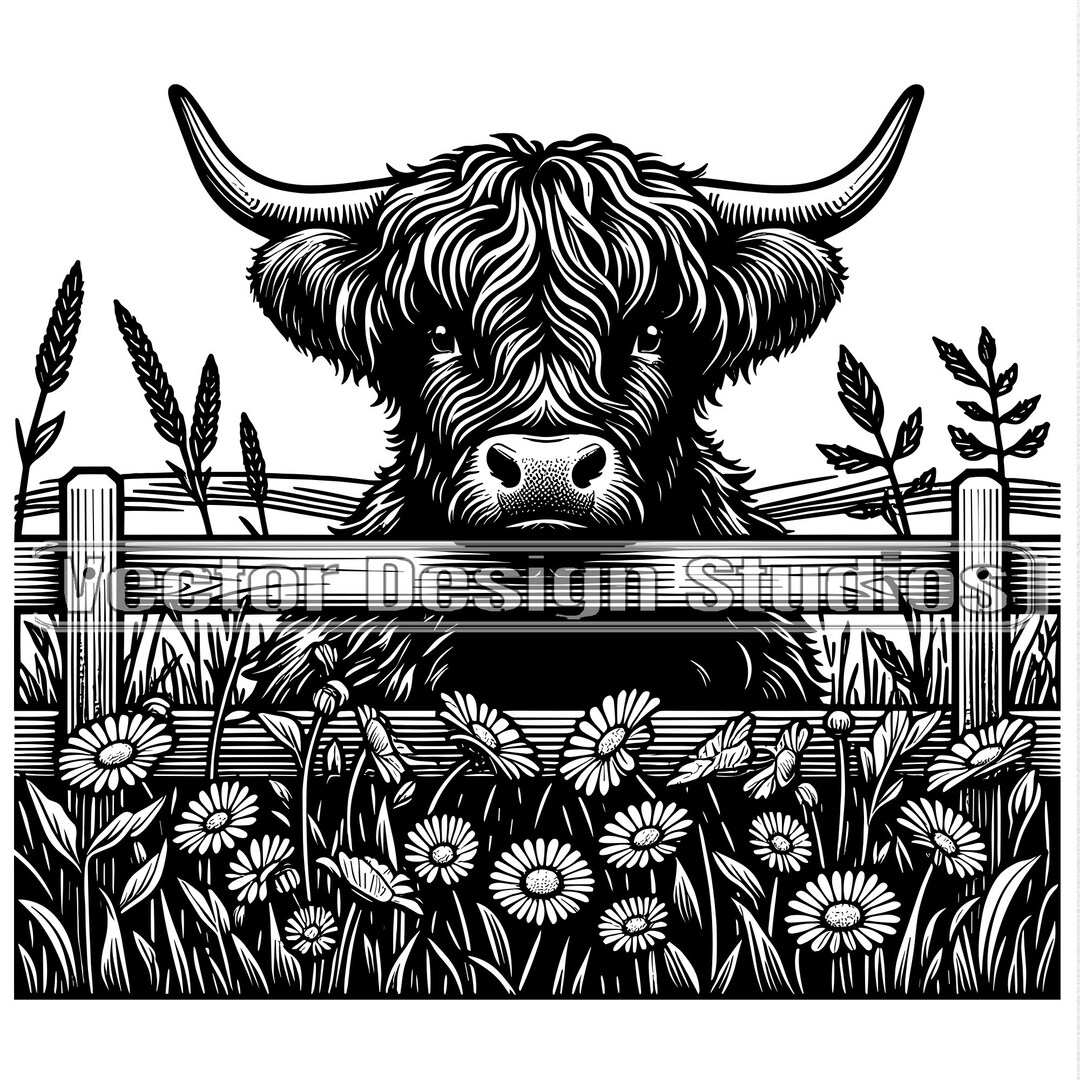 Peeking Highland Cow Fence SVG File - Cute Highland Cow Head Vector ...