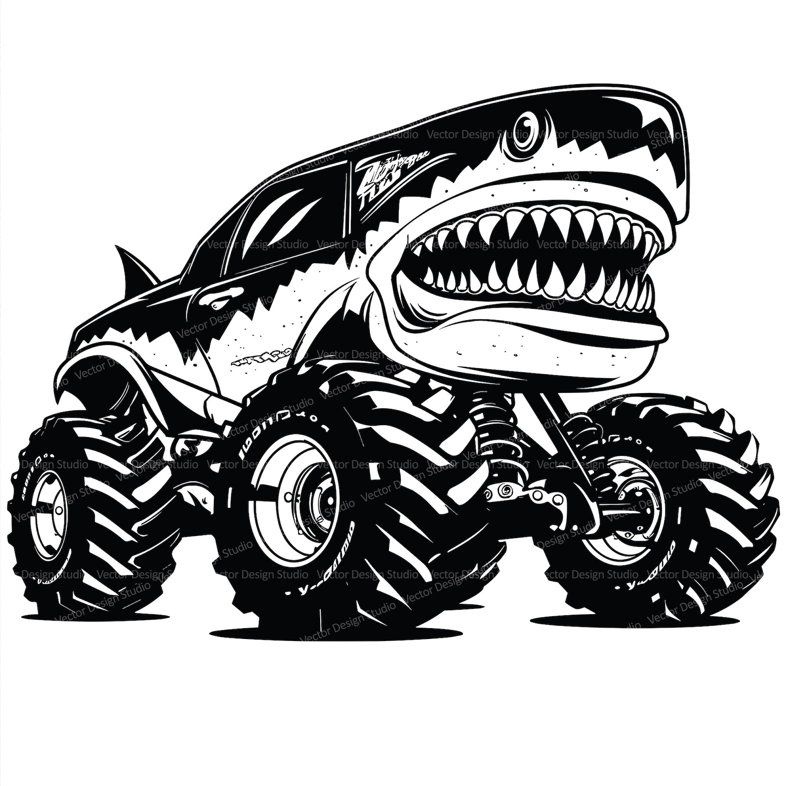 Shark Monster Truck Svg & PNG Files, Big Truck Clipart Silhouette ...
