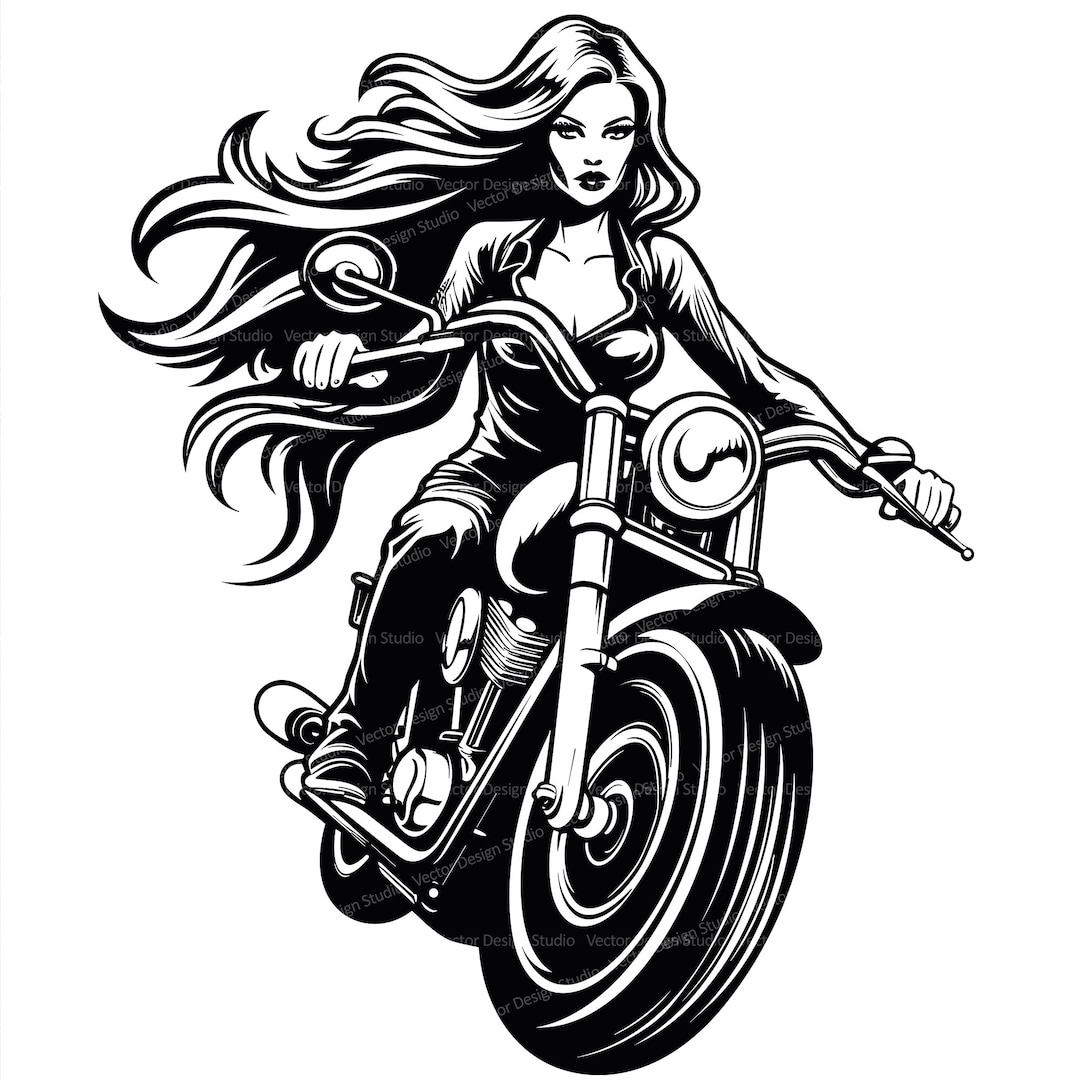 Biker Girl Svg And Png Files Woman Motorcycle Clipart Silhouette Vector